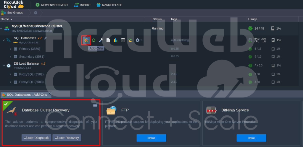 How to install and enable the Database Cluster Recovery add-on? - AccuWeb Cloud
