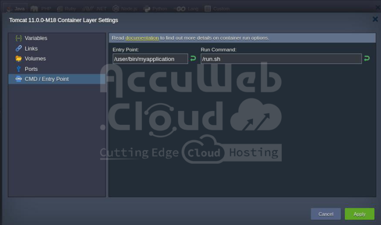 Optimize Container Run Configuration Accuweb Cloud