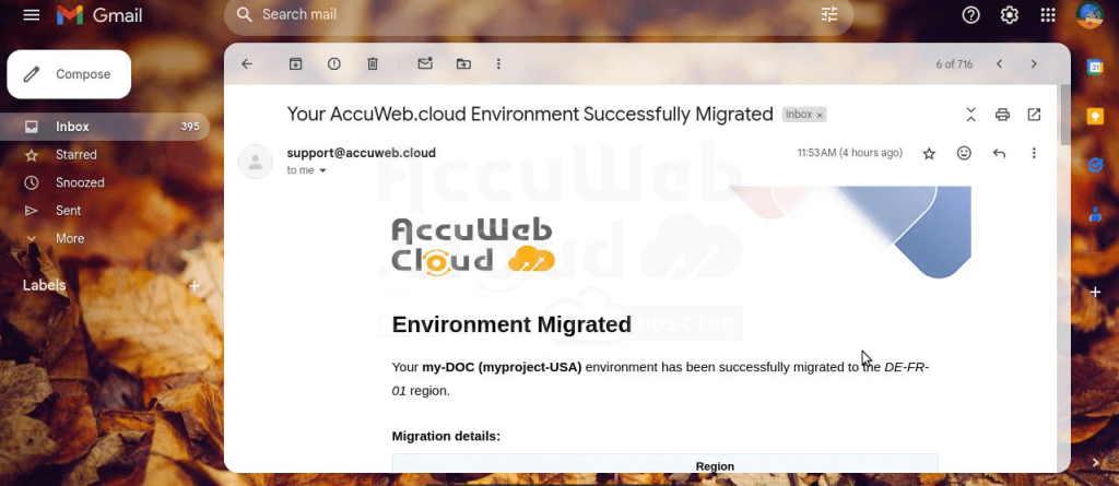 Environment migration between regions